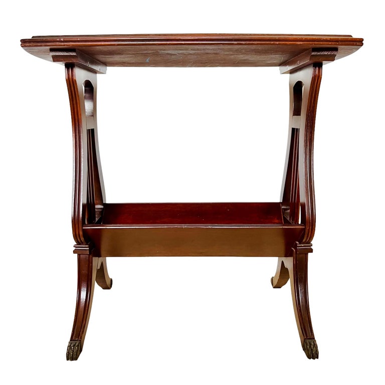 1940s Regency Mahogany Bookshelf Lyre Side Table For Sale at 1stDibs