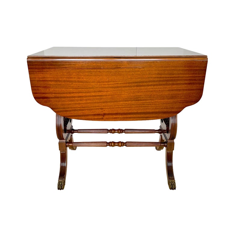 1940s Regency Mahogany Drop-Leaf Lyre Table For Sale at 1stDibs