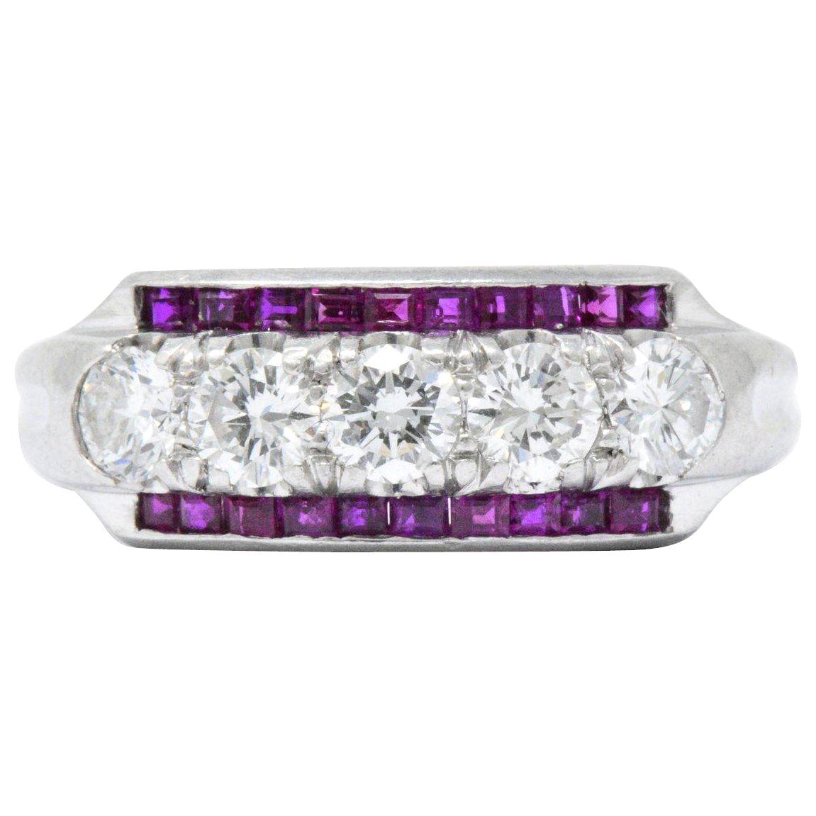 1940s Retro 1.15 Carat Diamond Ruby Platinum Band Ring at 1stDibs ...