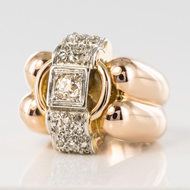 1940s Retro Diamond 18 Karat Rose Gold Platinum Large Gadroons Tank ...