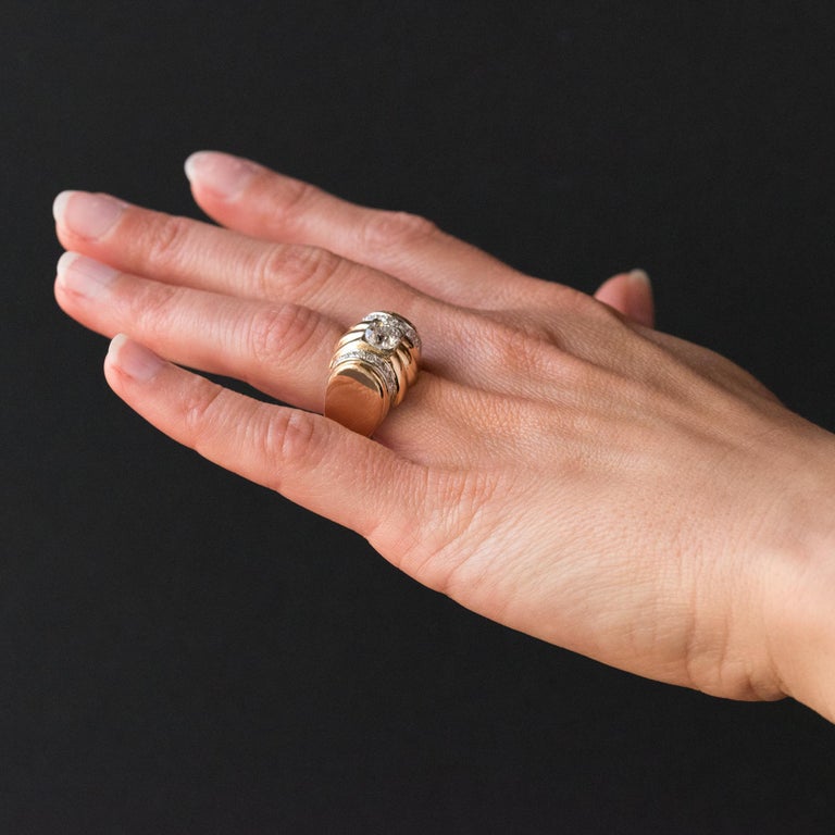 1940s Retro Diamond Platinum Gold Tank Ring at 1stDibs