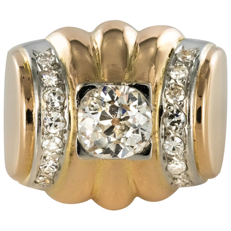 1940s Retro Diamond Platinum Gold Tank Ring at 1stDibs