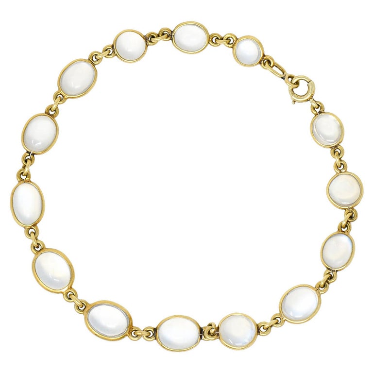 1940's Retro Moonstone 14 Karat Gold Link Bracelet at 1stDibs