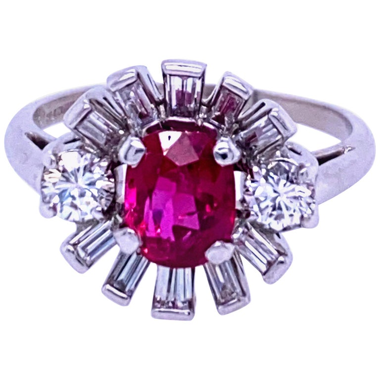 1940s Retro Platinum Ruby and Diamond Ring at 1stDibs