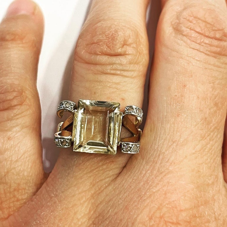 1940s Retro Tank Diamond Citrine 18k Yellow Gold Platinum Tank Cocktail ...