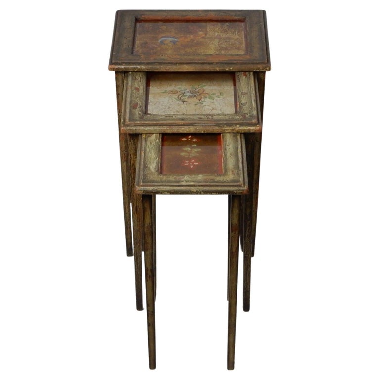 1940's Reverse Painted Glass and Wood Nesting Table Set For Sale at ...