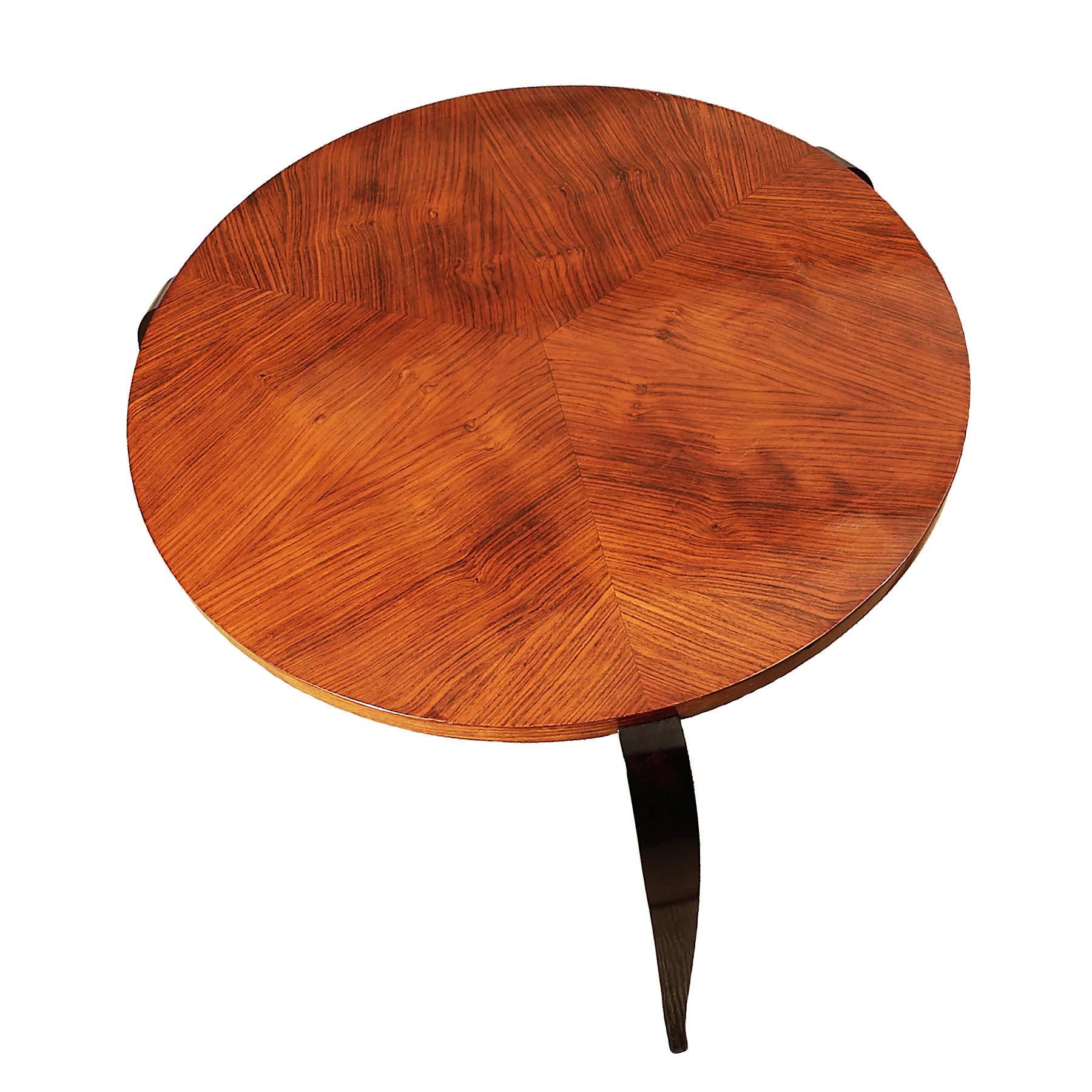 Mid-Century Modern Round and Tripod Sidetable, Zebra Wood, Walnut - France For Sale at 1stDibs