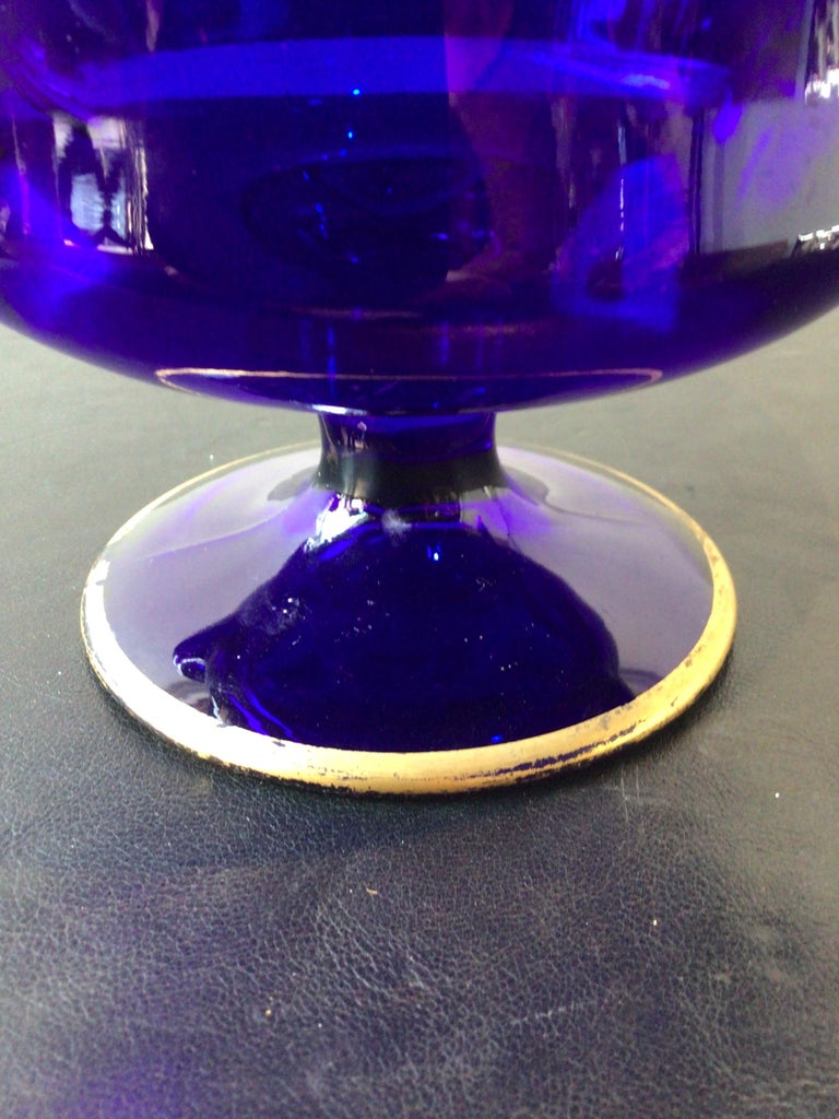 1940s Royal Blue Glass Classical Urn with Gilt Trim For Sale at 1stDibs