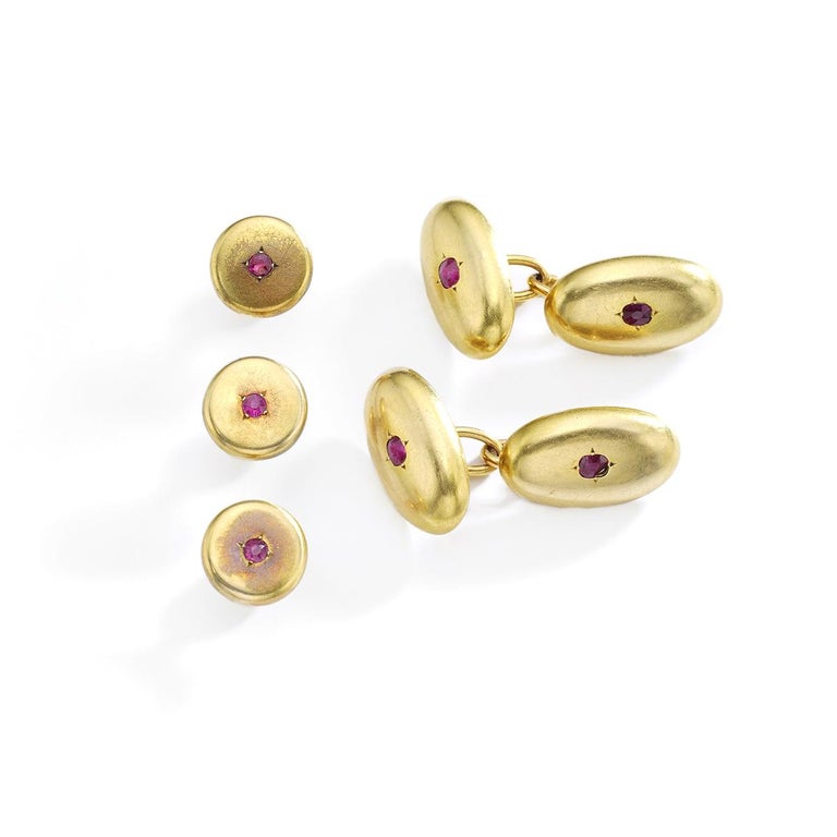 1940s Ruby Gold Cufflinks Set For Sale at 1stDibs | 1940s cufflinks