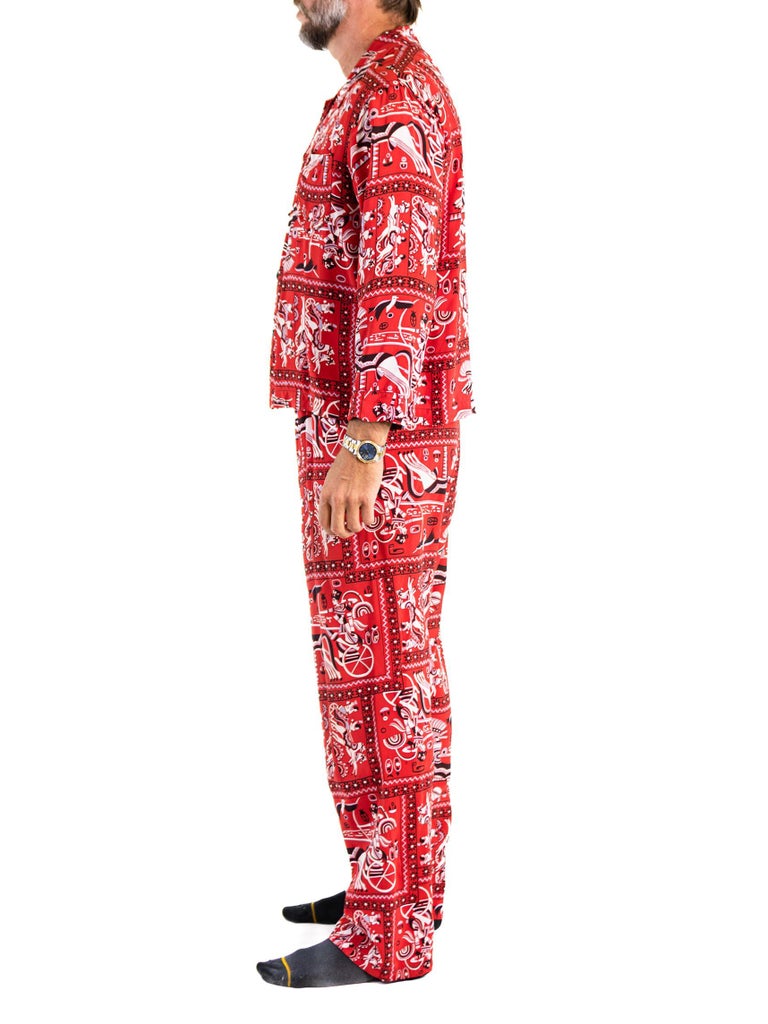 1940S Ruby Red Rayon Horse Chariot Pyjamas For Sale at 1stDibs