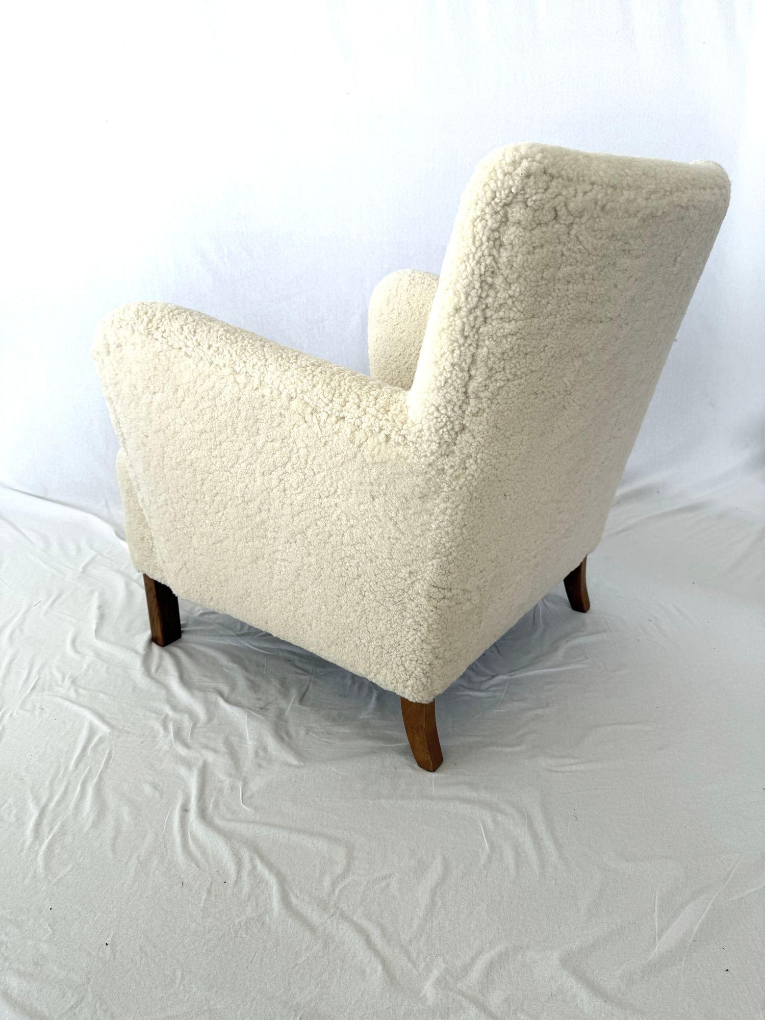 1940's Scandinavian Sheepskin / Shearling Lounge Chair For Sale at 1stDibs