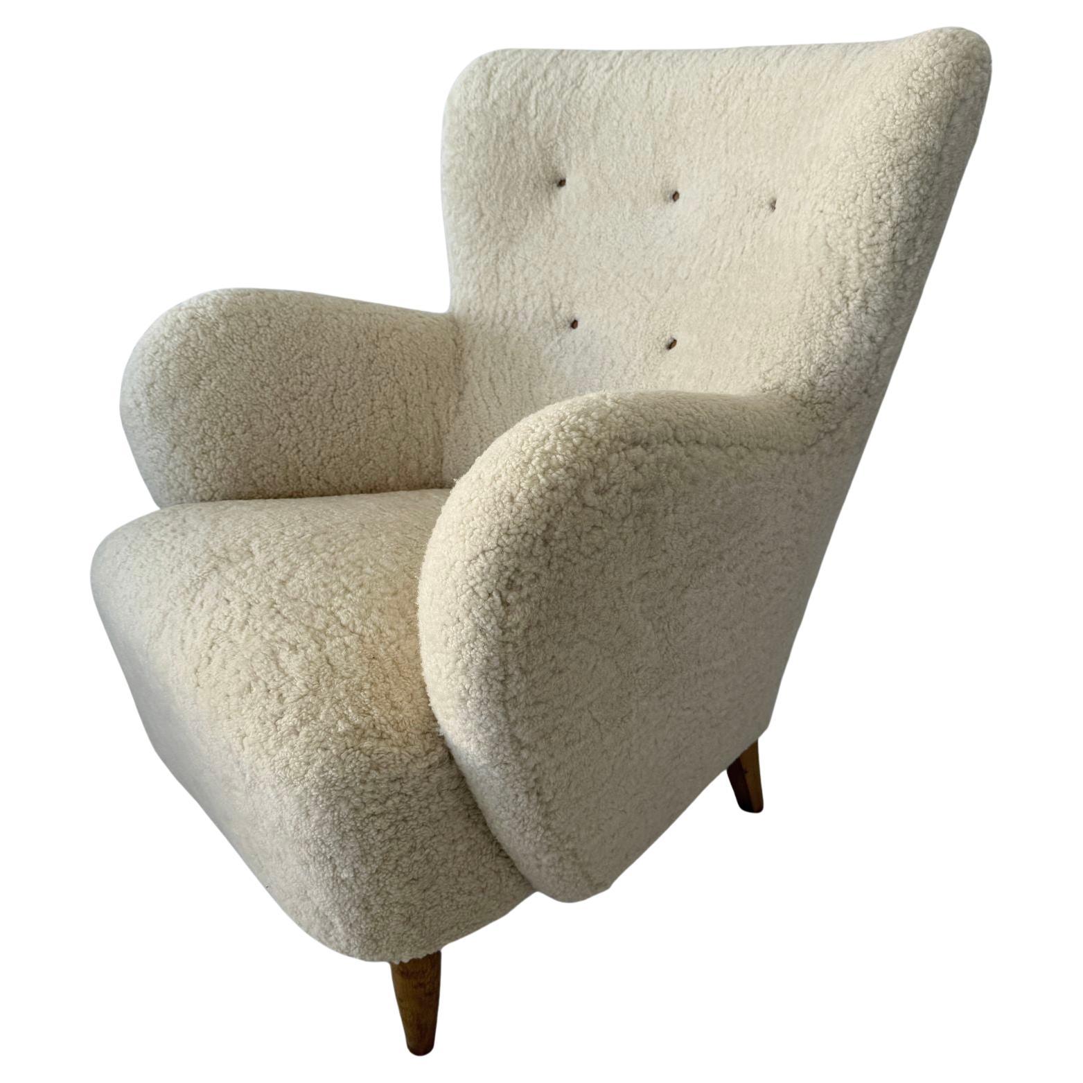 Large Pair of 1940's Scandinavian Sheepskin / Shearling Lounge Chairs ...