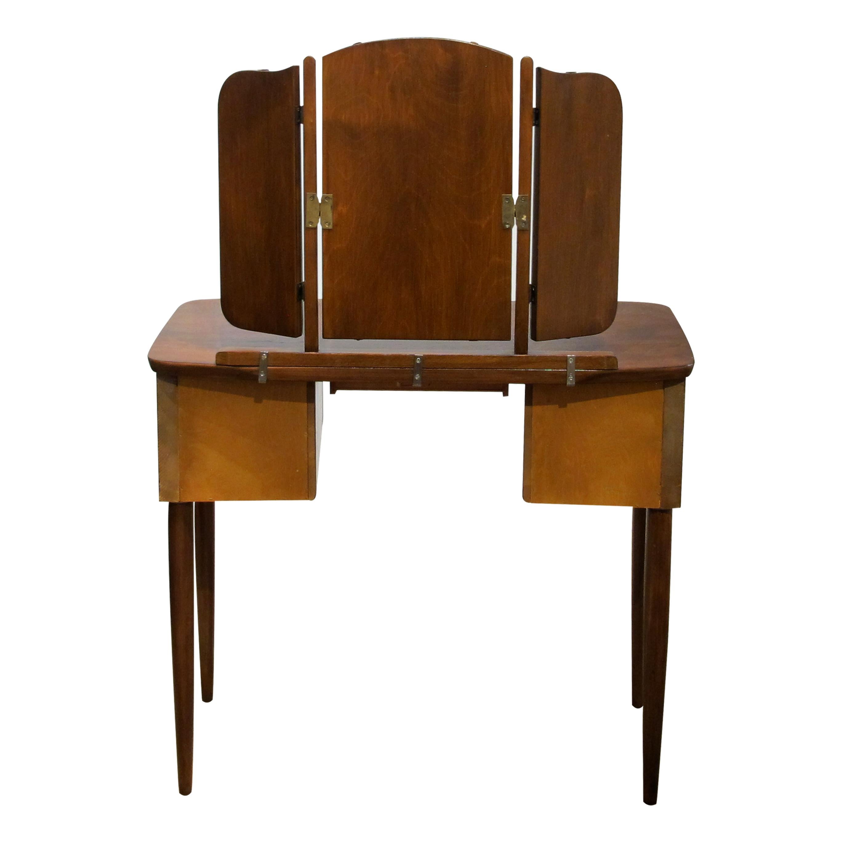 1940s Scandinavian Vanity Triptych Mirror Dressing Table and Brass ...