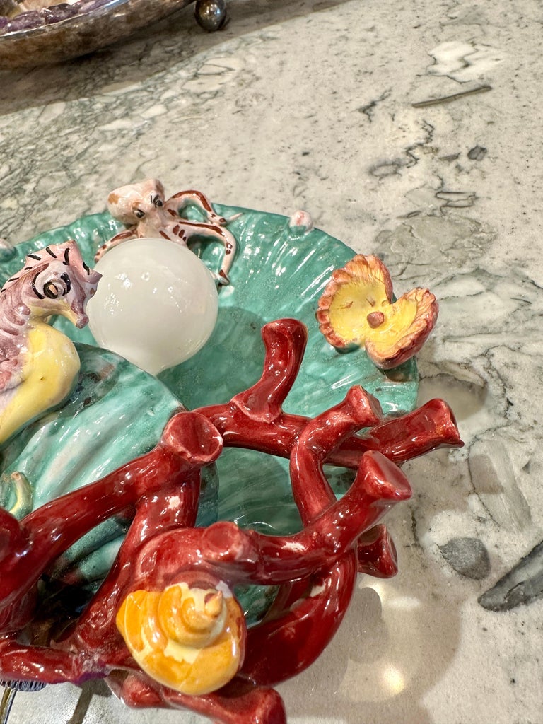 1940's Sea Life Italian Maiolica Wall Sconces, Pair For Sale at 1stDibs