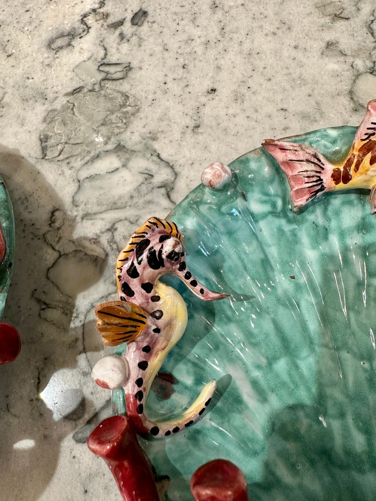 1940's Sea Life Italian Maiolica Wall Sconces, Pair For Sale at 1stDibs