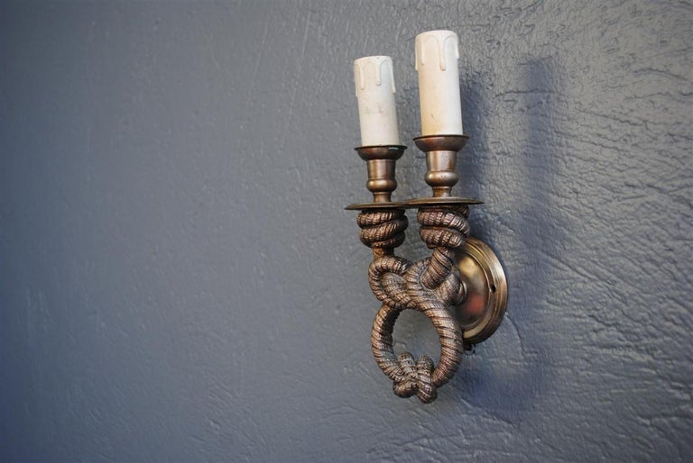 1940s Set of 4 Silver Plated Bronze Rope Wall Sconces For Sale at 1stDibs