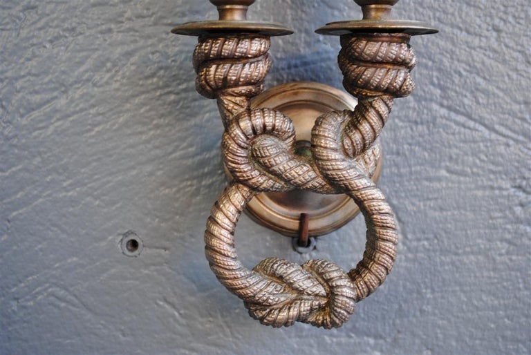 1940s Set of 4 Silver Plated Bronze Rope Wall Sconces For Sale at 1stDibs