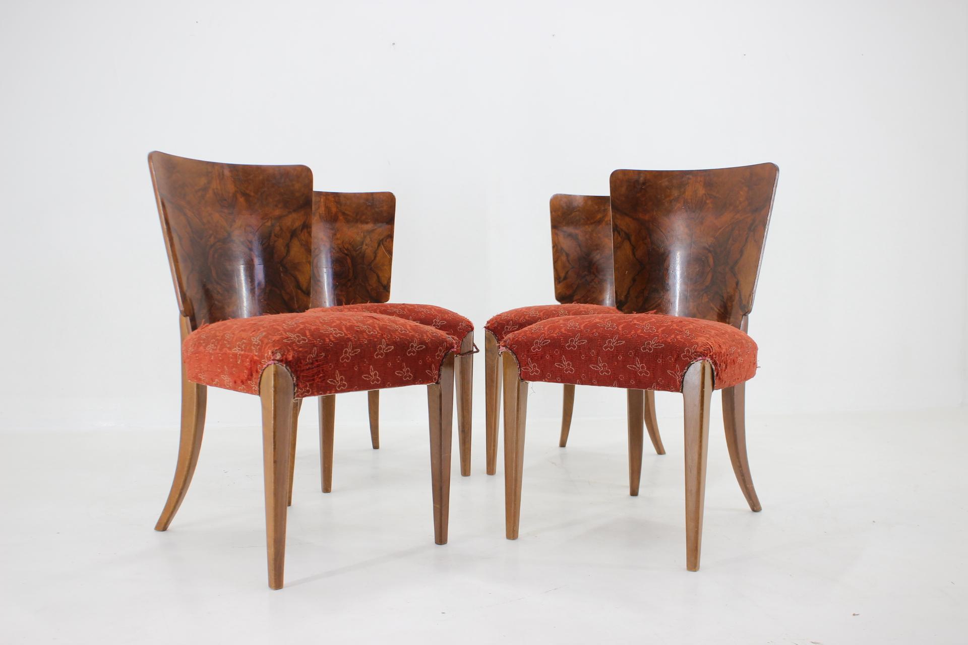 1940s Set of Jindrich Halabala Dining Chairs in Walnut, Czechoslovakia ...