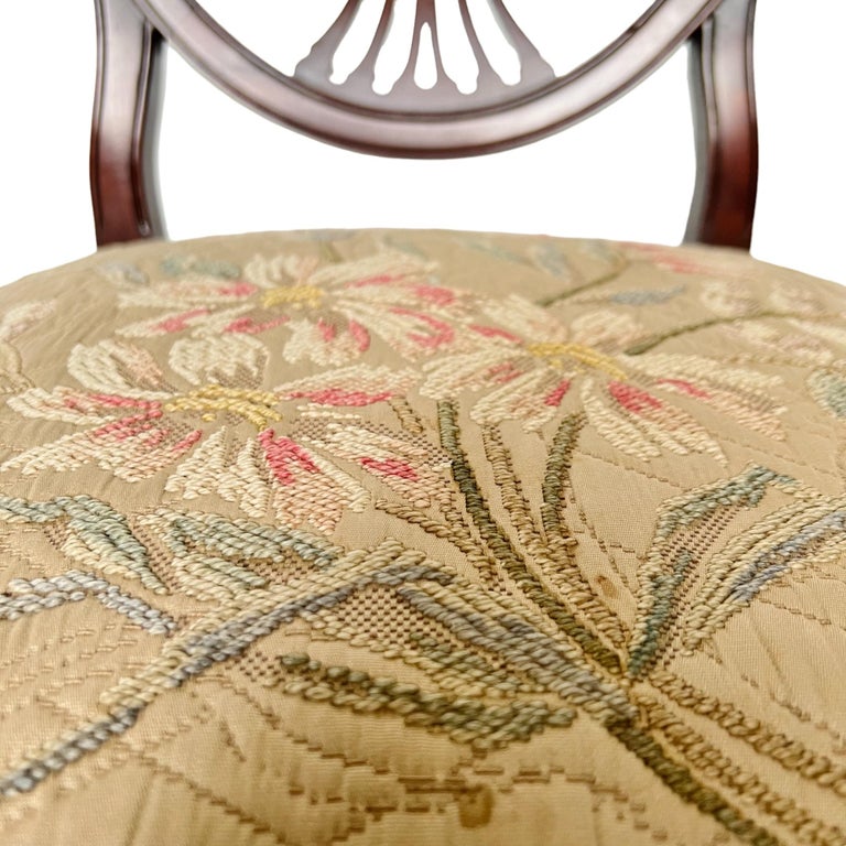 1940s Sheraton Shield Back Embroidered Accent Chair For Sale at 1stDibs