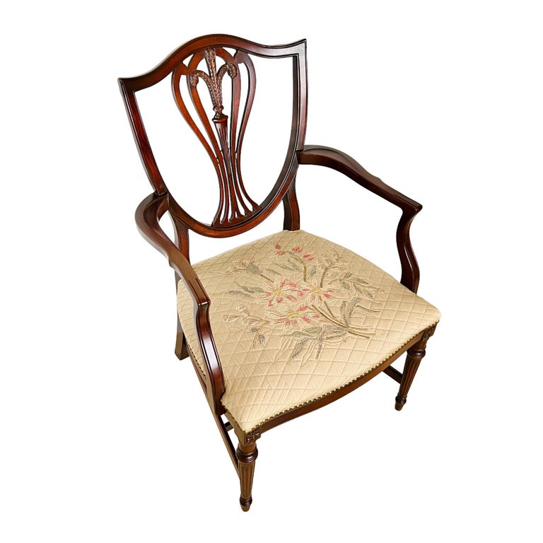 1940s Sheraton Shield Back Embroidered Accent Chair For Sale at 1stDibs