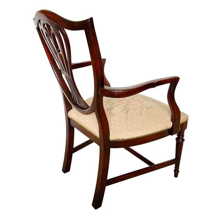 1940s Sheraton Shield Back Embroidered Accent Chair For Sale at 1stDibs
