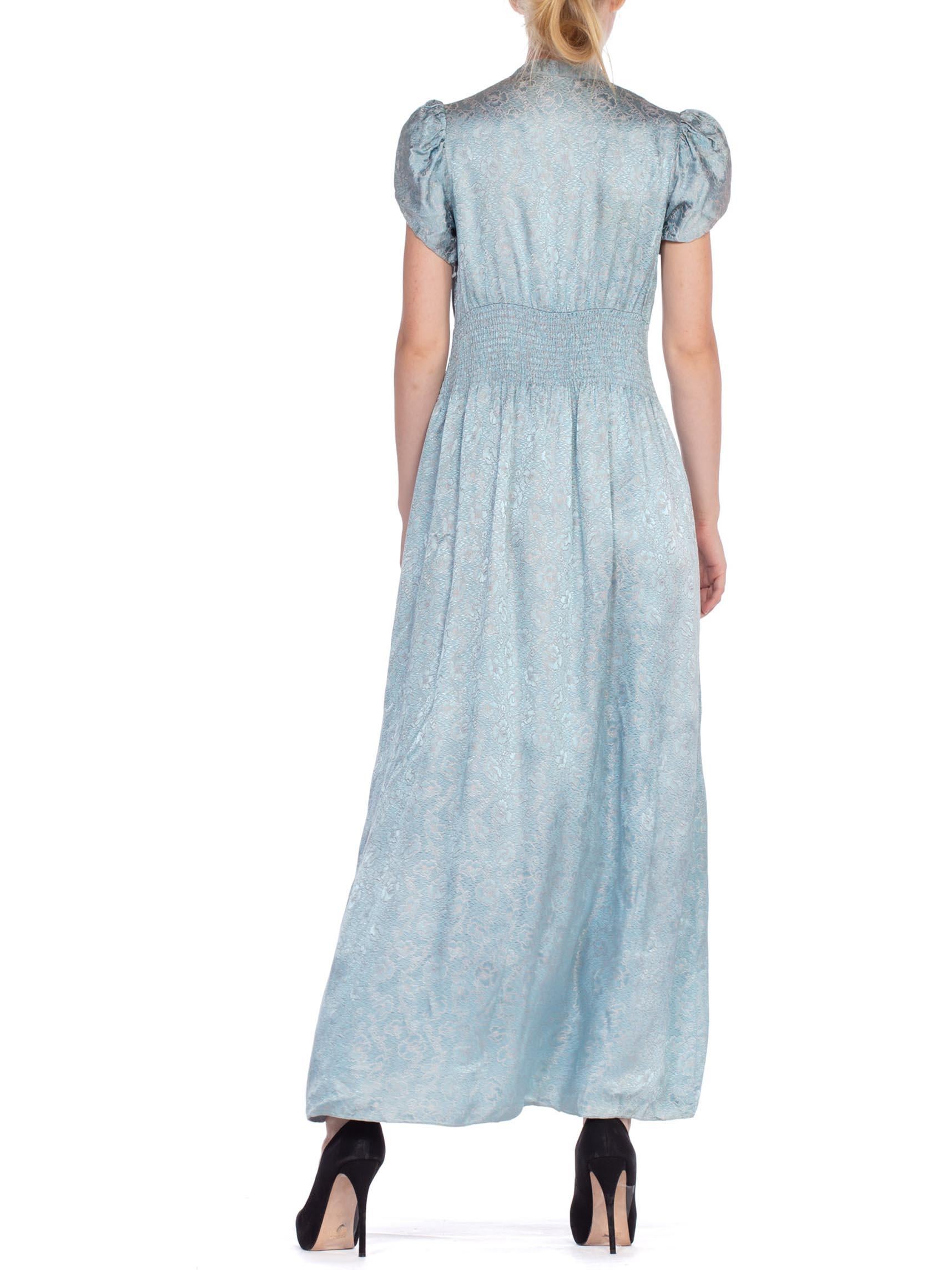 1940'S Baby Blue and Pink Rayon Jacquard Floral Negligee Slip Dress For ...