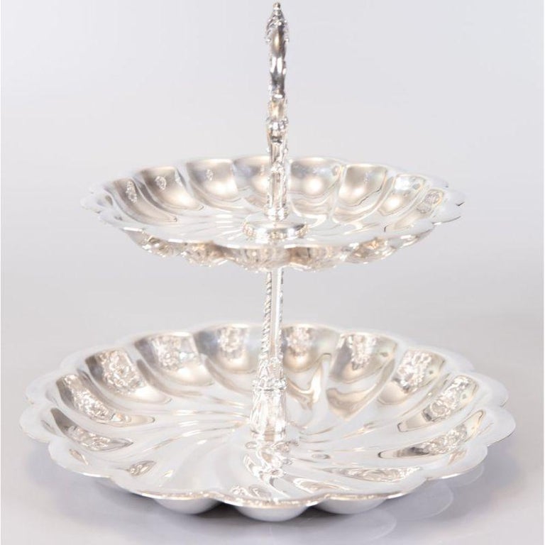 1940s Silver Plate Two Tier Tray Dessert Server For Sale at 1stDibs