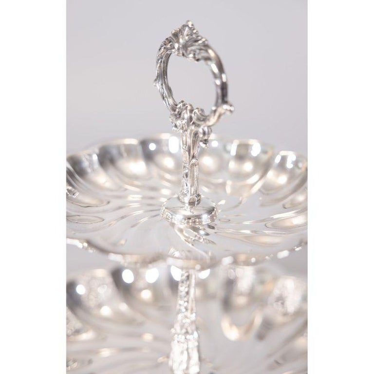 1940s Silver Plate Two Tier Tray Dessert Server For Sale at 1stDibs