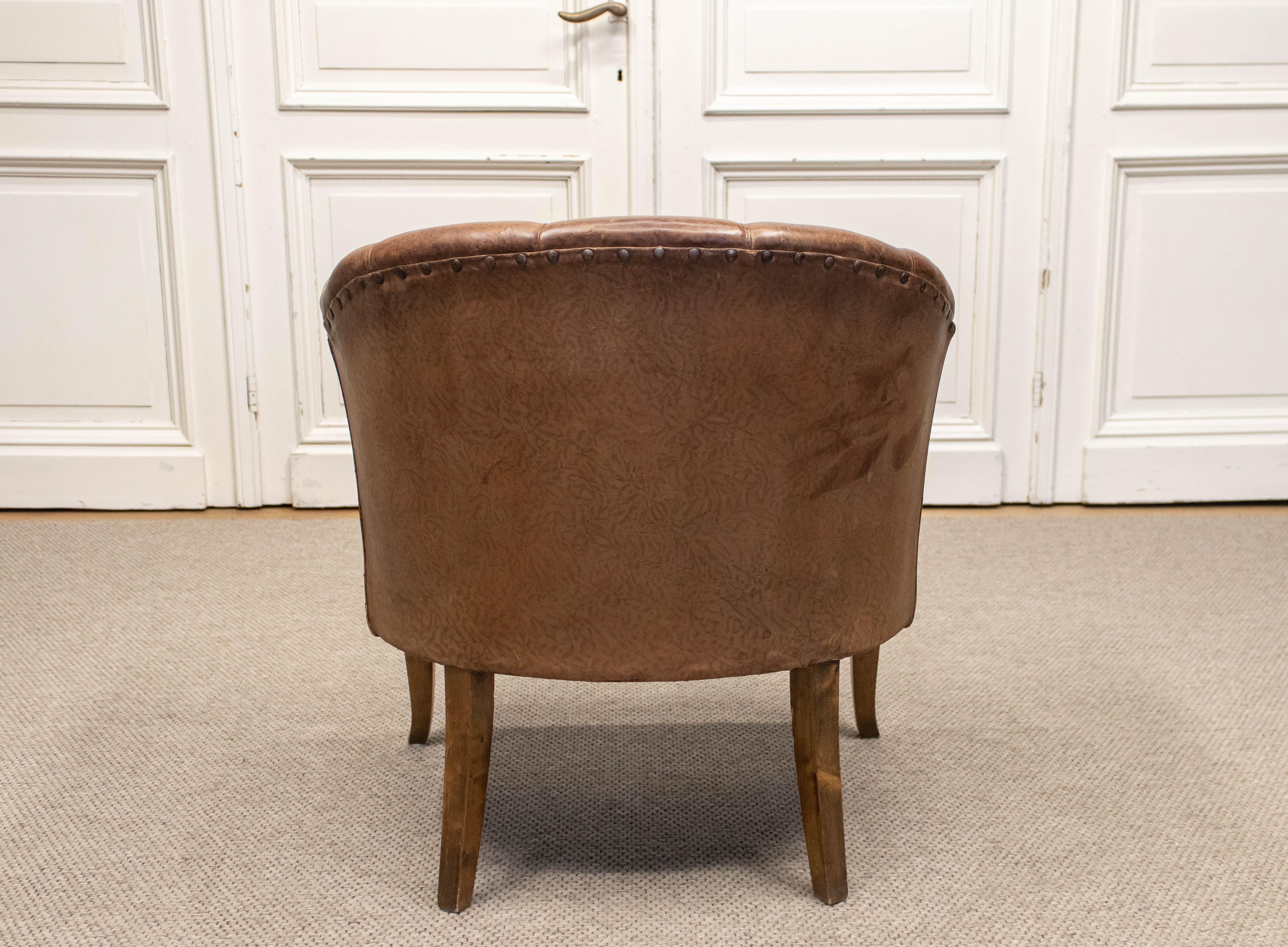 1940s Slim Jugendstil Swedish Club Chair Patinated Tan Brown Leather ...
