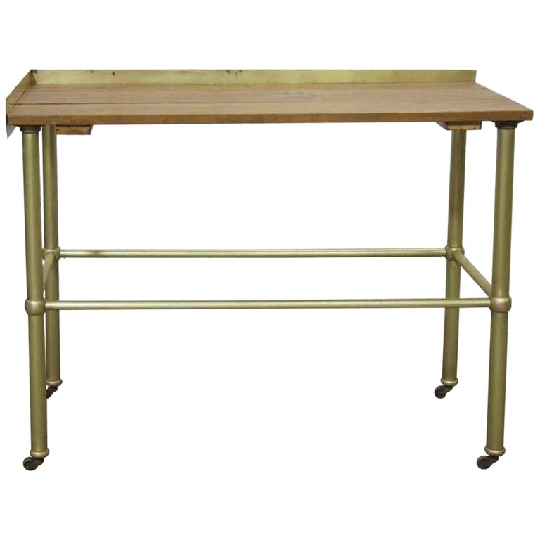 1940s Steel Base Rolling Work Table with Original Wood Top and Back ...