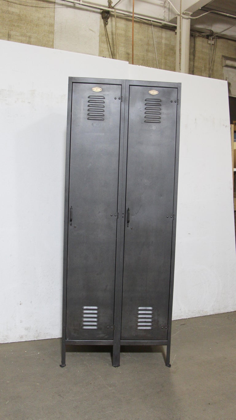 1940s Stripped and Lacquered Steel Double Locker For Sale at 1stDibs