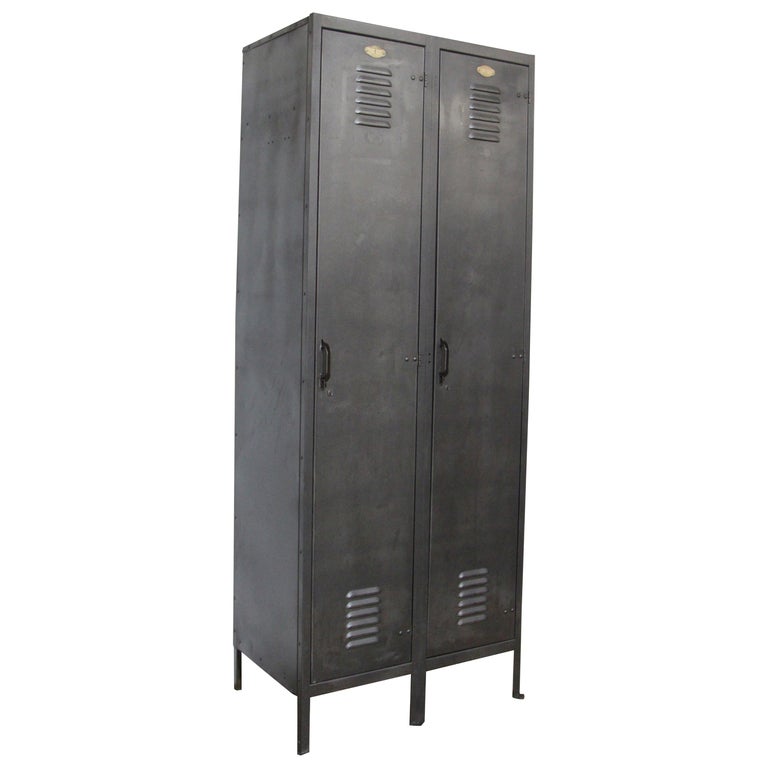 1940s Stripped and Lacquered Steel Double Locker For Sale at 1stDibs