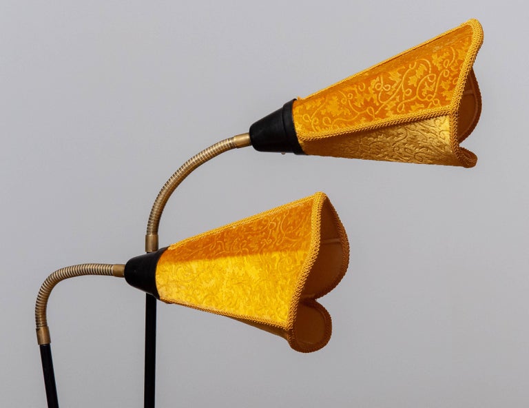 1940's Swedish Black and Brass Double Shade Floor Lamp with Golden ...