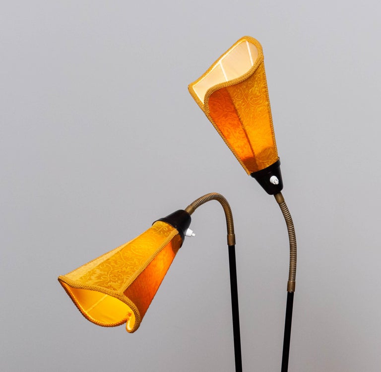 1940's Swedish Black and Brass Double Shade Floor Lamp with Golden ...