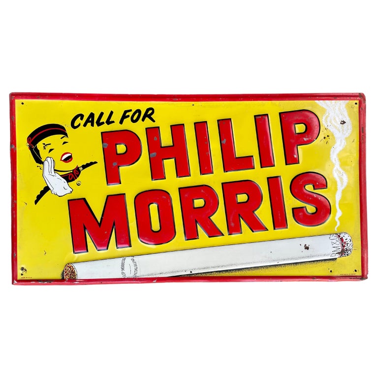1940s Tin Sign Philip Morris Cigarettes Smoking Mid-Century Garage ...
