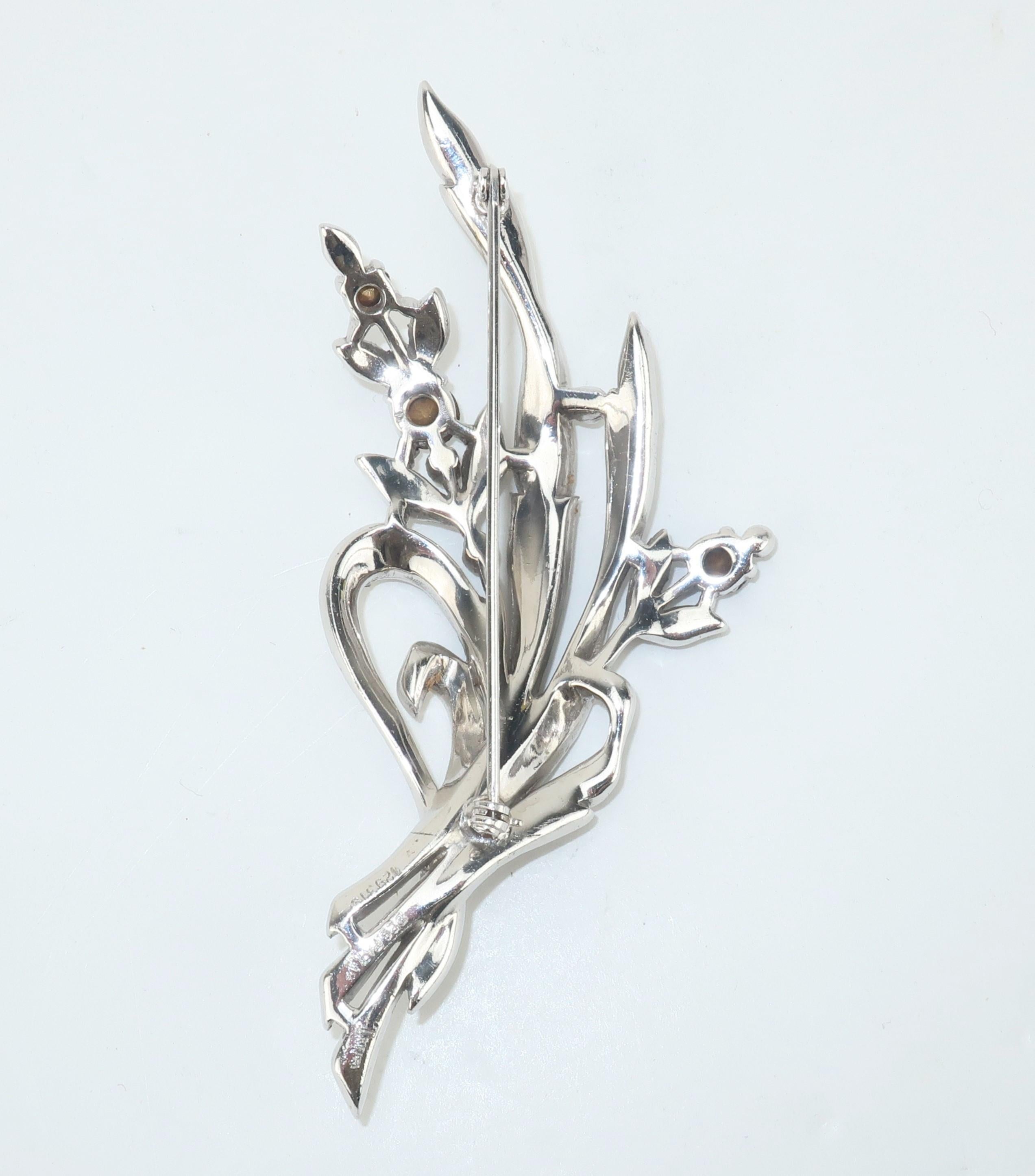1940's Trifari Rhinestone Floral Spray Brooch at 1stDibs | trifari ...