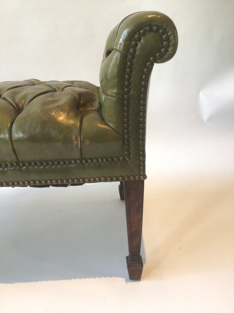 1940s Tufted Green Leather Window Bench at 1stDibs