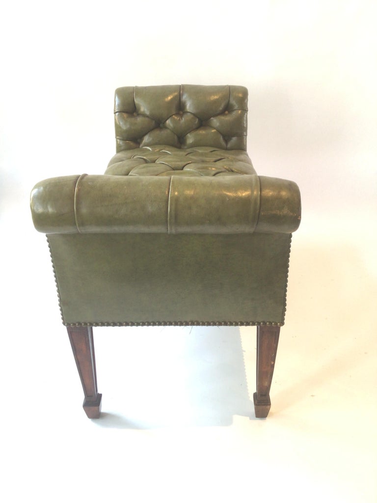1940s Tufted Green Leather Window Bench at 1stDibs