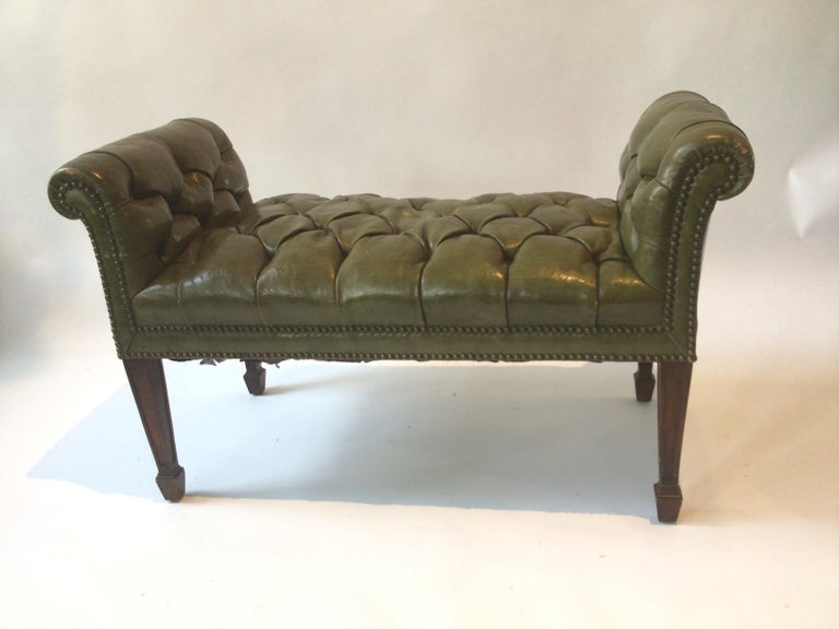 1940s Tufted Green Leather Window Bench at 1stDibs