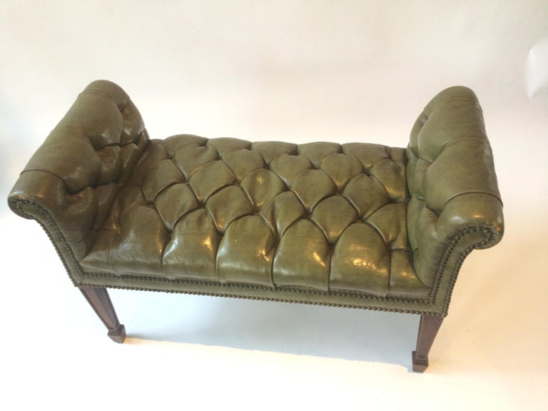 1940s Tufted Green Leather Window Bench at 1stDibs