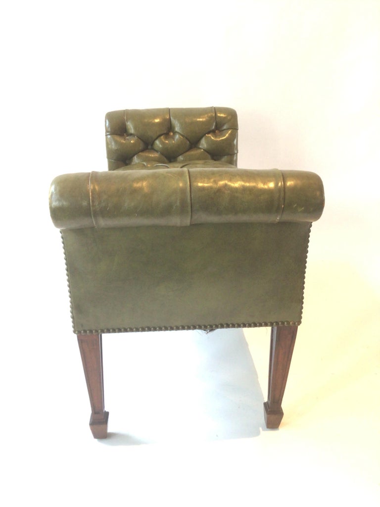 1940s Tufted Green Leather Window Bench at 1stDibs