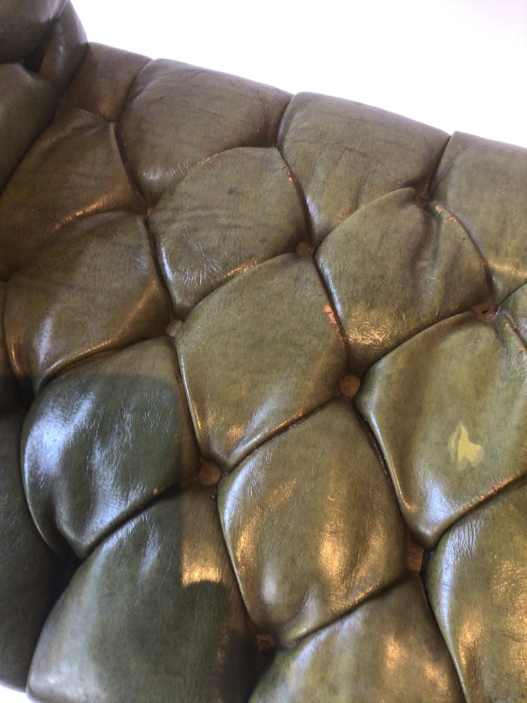 1940s Tufted Green Leather Window Bench at 1stDibs