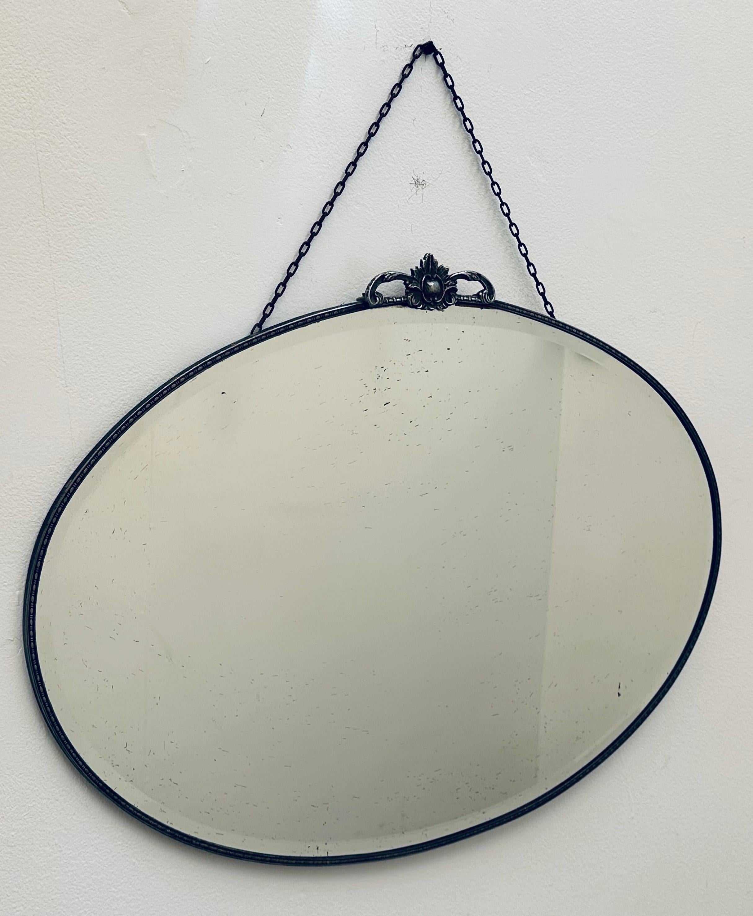 1940s Vintage Art Deco Oval Bevelled Edged Chrome Framed Glass Wall ...