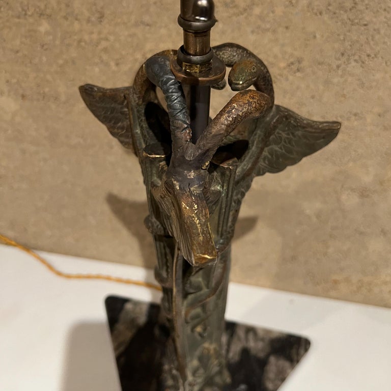 1940s Lovely Carved Bronze Lamp Sculpture Medical Caduceus Serpent ...