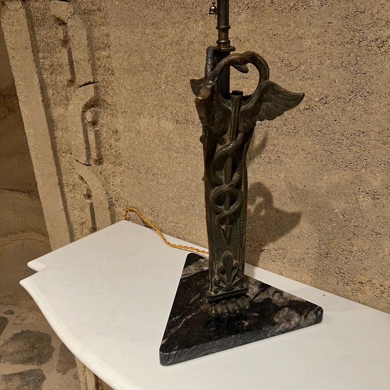 1940s Lovely Carved Bronze Lamp Sculpture Medical Caduceus Serpent ...