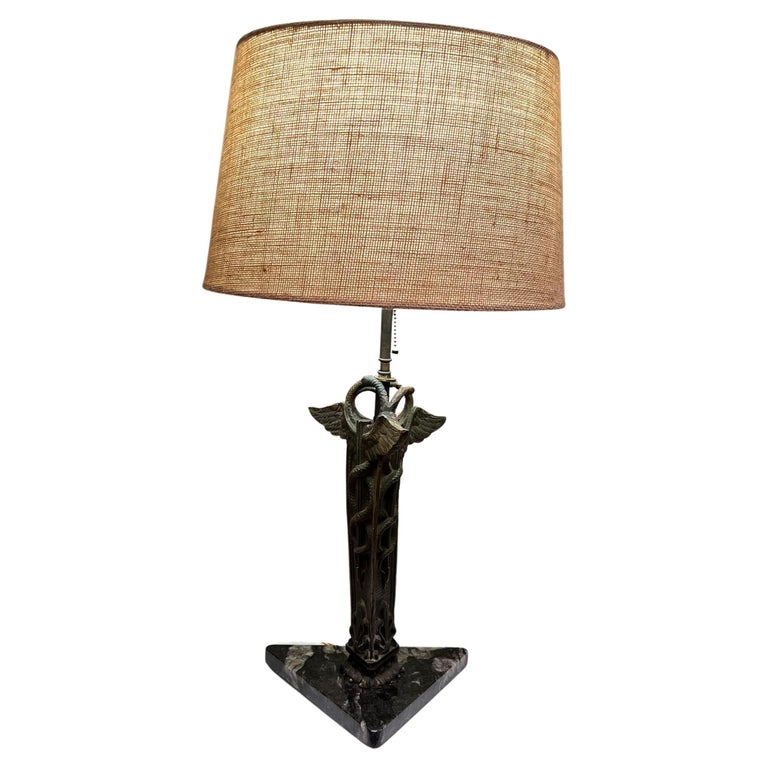 1940s Lovely Carved Bronze Lamp Sculpture Medical Caduceus Serpent ...