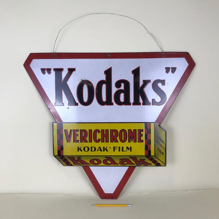 1940s Vintage Double-Sided Triangular French Metal Enamel Kodaks Sign ...