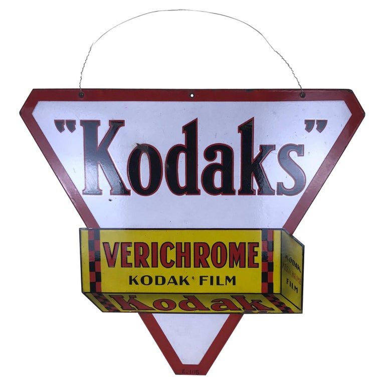 1940s Vintage Double-Sided Triangular French Metal Enamel Kodaks Sign ...