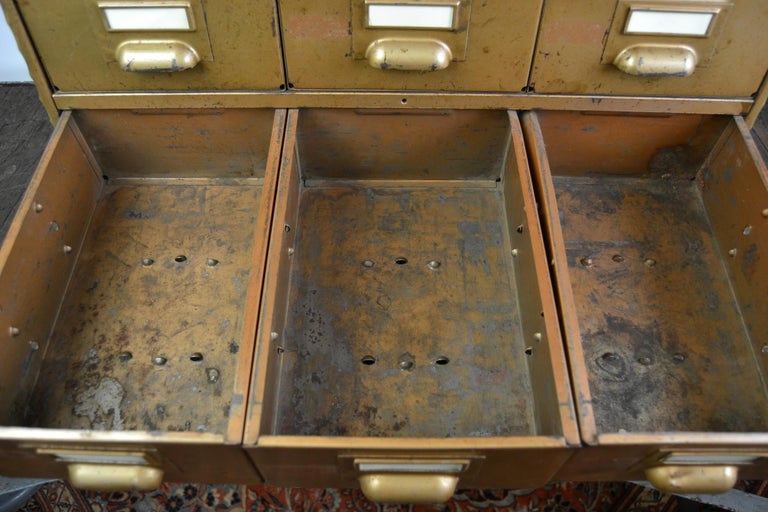 1940s Vintage Industrial Metal Drawer Cabinet by S.N.O.R., Gold Painted ...