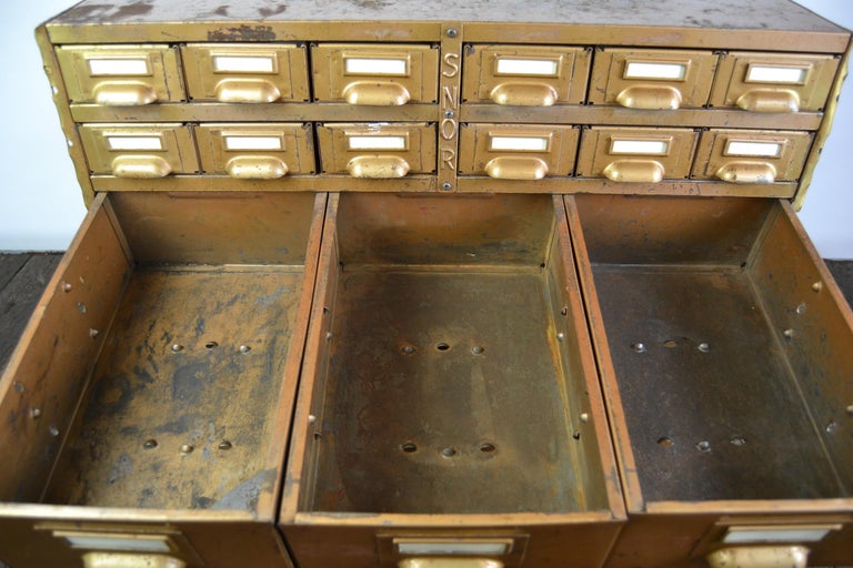 1940s Vintage Industrial Metal Drawer Cabinet by S.N.O.R., Gold Painted ...